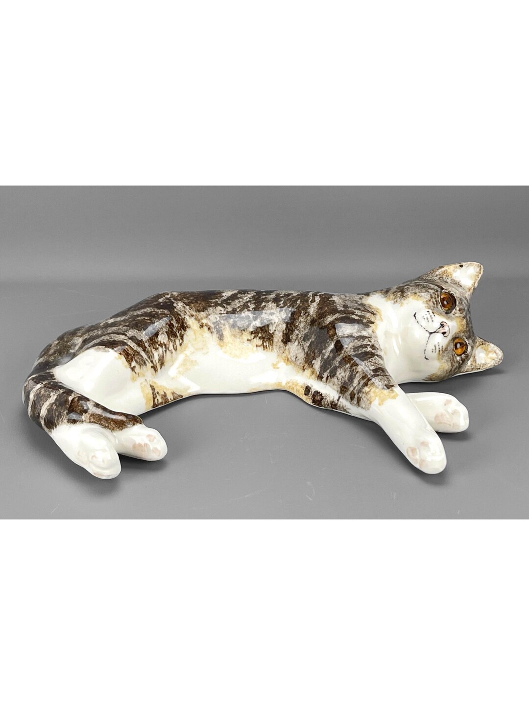 Vintage WINSTANLEY Large Ceramic Glass Eyed LYING CAT 40cm X 29cm X 9cm ...