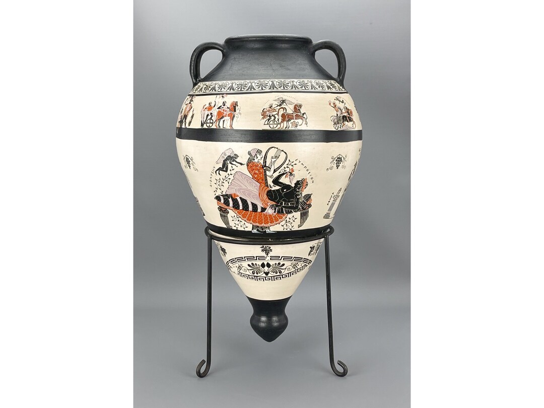 Vintage ANCIENT GREEK DEITIES Large Pointed Amphora Vase & Stand - 48cm ...