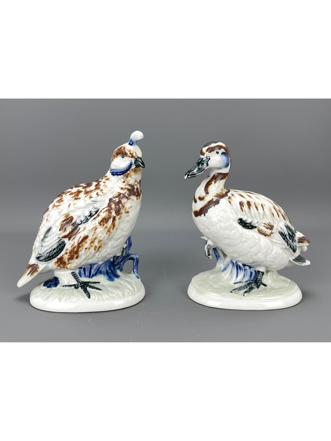 Antique C.1860's GERMAN Hand Painted Porcelain QUAIL & DUCK Figurines ...