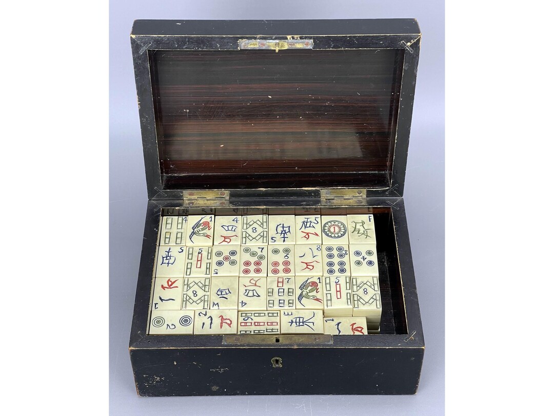 Antique CHINESE Bone MAJHONG SET in Lacquered Box With Raised Bird ...
