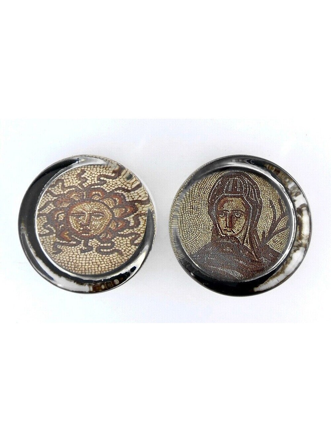 Vintage 2 MOSAIC GLASS Disk Shape PAPERWEIGHTS 7cm X 2.3cm each - Etsy