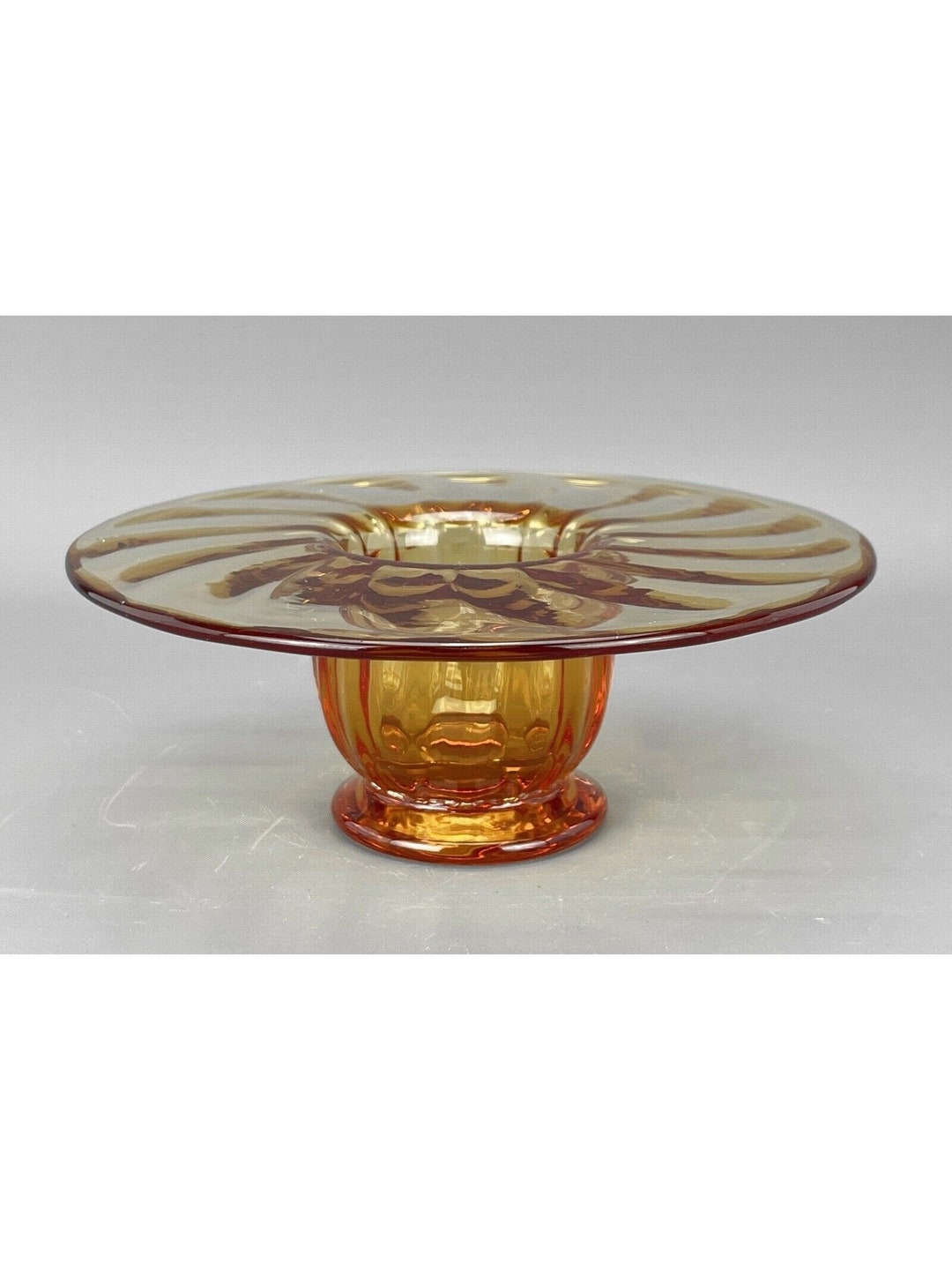 Art Deco STUART England AMBER GLASS Posey Candle Holder - 15cm X 5.5cm ...