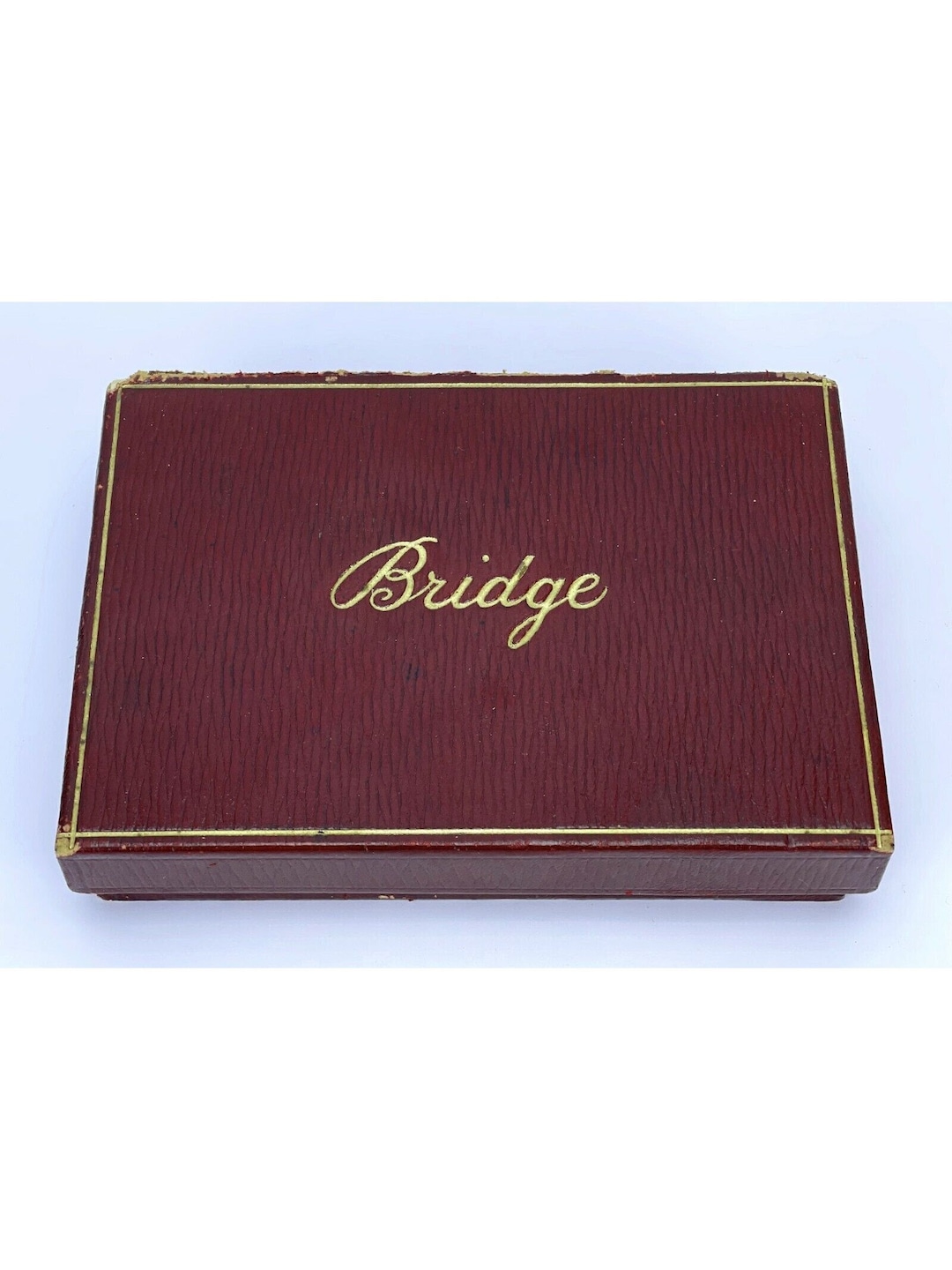 Antique Burgundy & Gilt 2 DECK BRIDGE BOX - 6.5cm X 11.75cm - 123gram ...