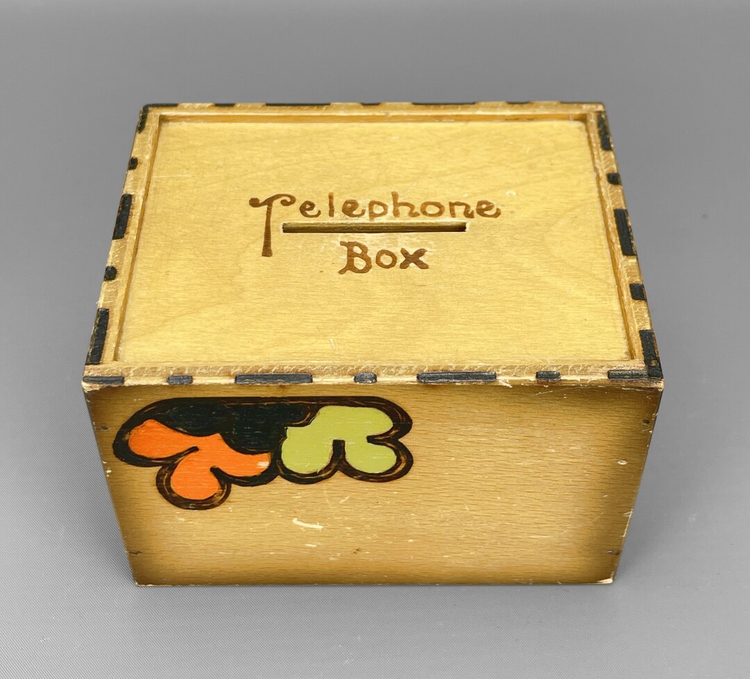 Vintage 1960-70's Handmade Hand Painted TELEPHONE MONEY BOX 12cm X 9 ...