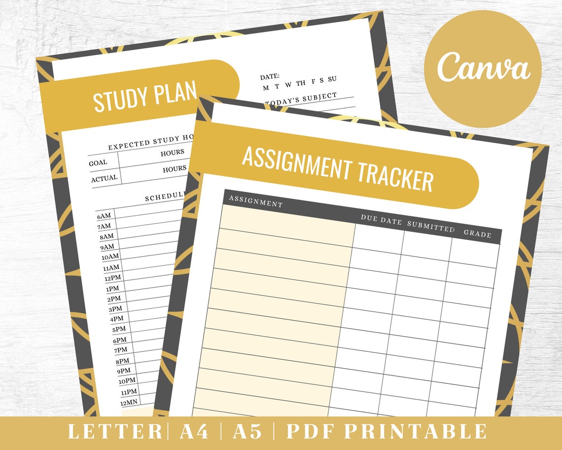Study Planner Printable Gold Assignment Tracker Digital - Etsy
