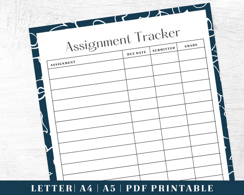 Study Planner Printable Blue & White Assignment Tracker - Etsy