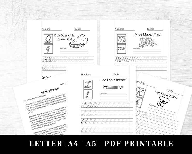 Spanish Cursive Handwriting Practice Worksheets Printable Neat ...