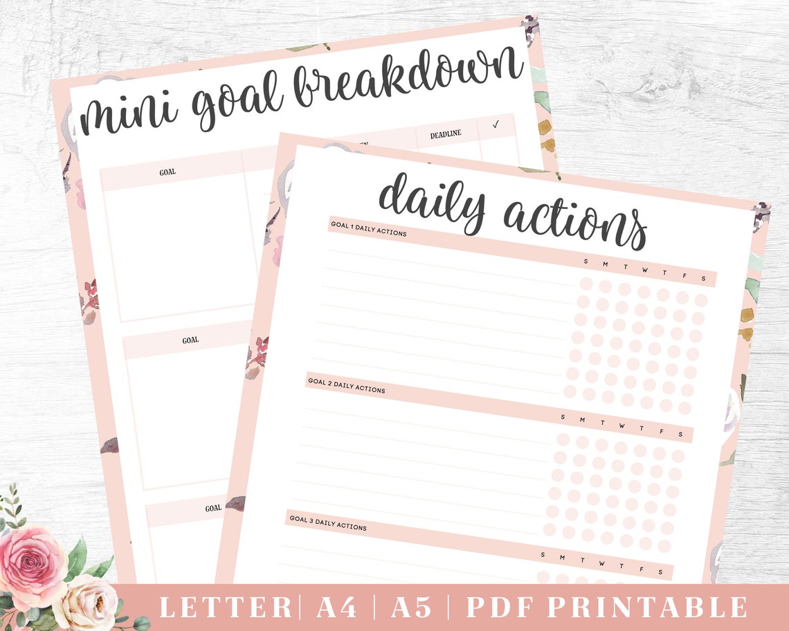 Goals Planner Printable Pink Productivity Tracker Digital - Etsy