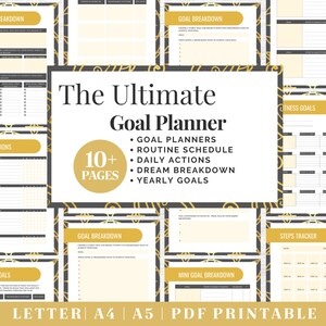 Goals Planner Printable | Gold Productivity Tracker | Digital Download ...