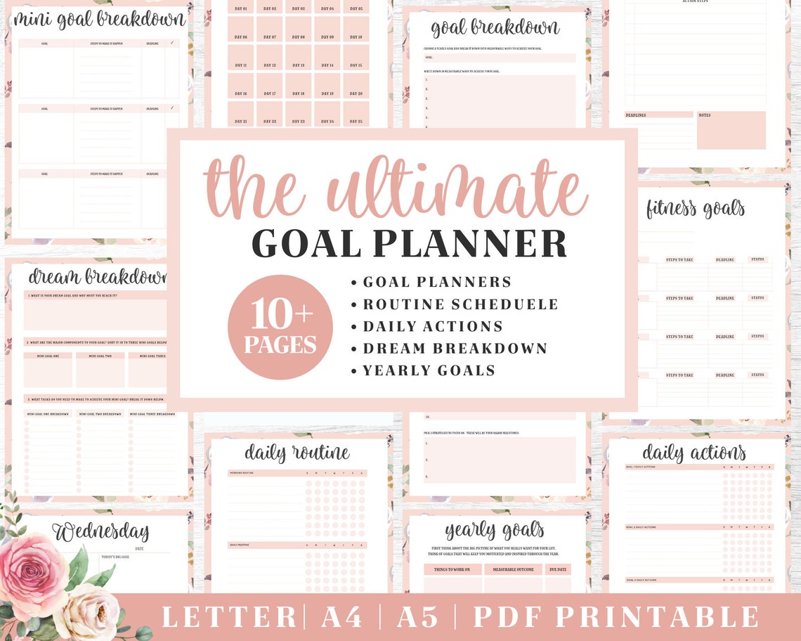 Goals Planner Printable Pink Productivity Tracker Digital - Etsy