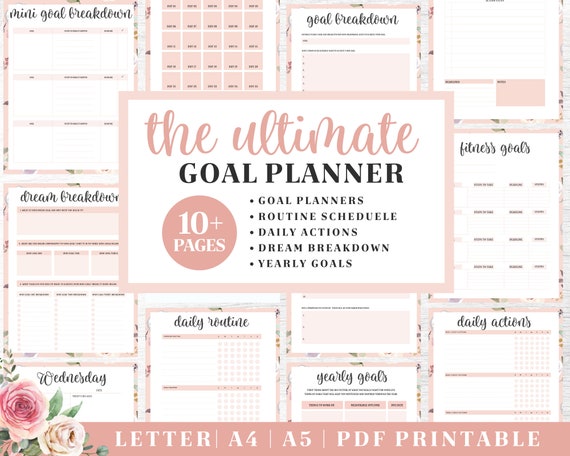 Goals Planner Printable Pink Productivity Tracker Digital - Etsy
