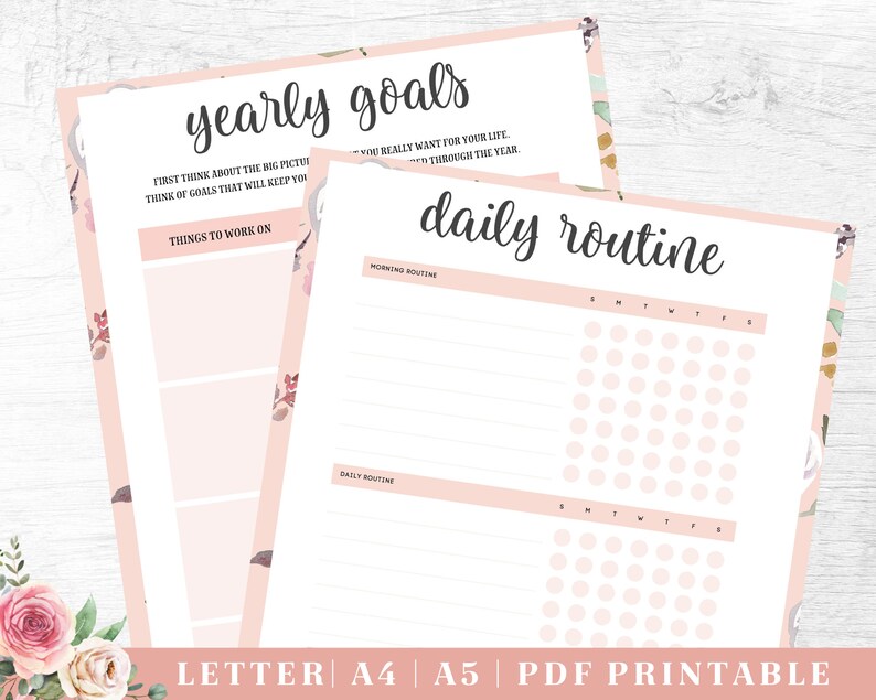 Goals Planner Printable Pink Productivity Tracker Digital Download ...