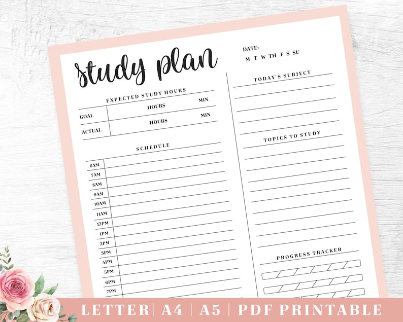 Study Planner Printable | Pink Floral Assignment Tracker | Digital ...