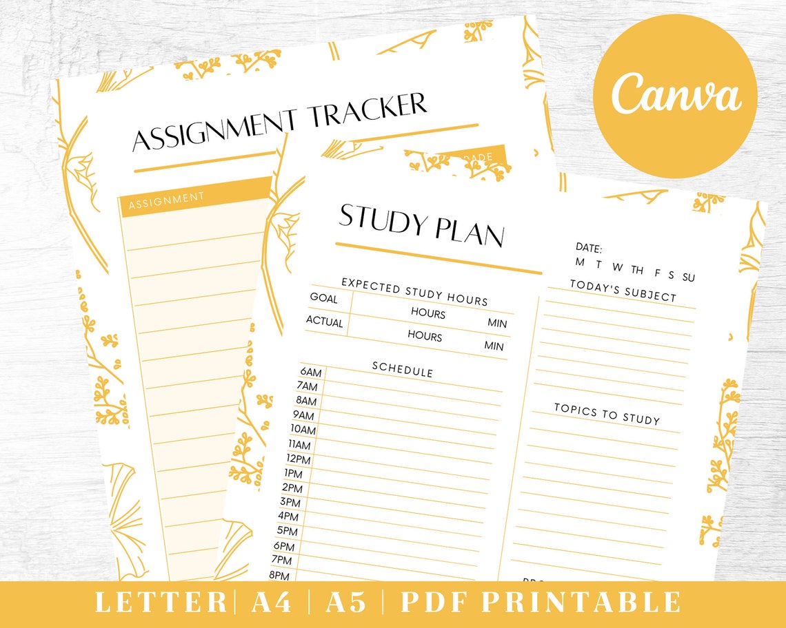 Study Planner Printable | Gold Assignment Tracker | Digital Download ...