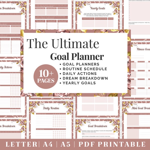 Goals Planner Printable Pink Productivity Tracker Digital Download ...
