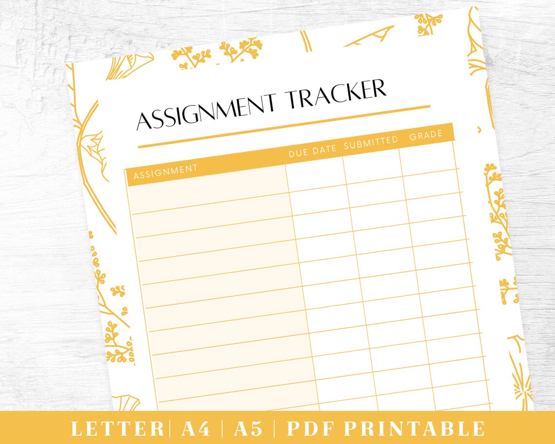 Study Planner Printable | Gold Assignment Tracker | Digital Download ...