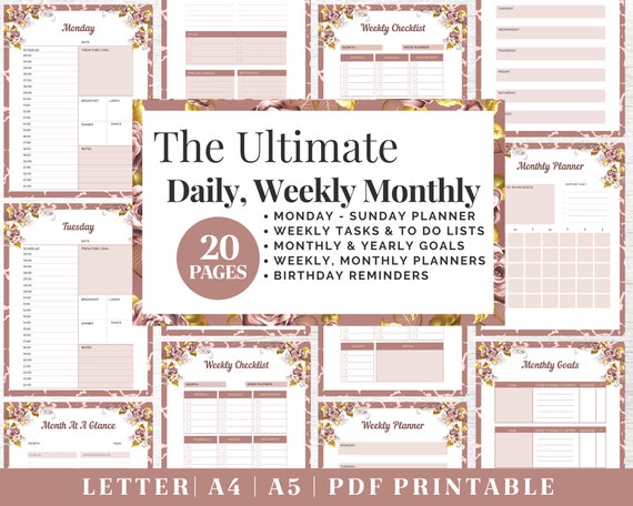 Productivity Planner Printable Daily Weekly Monthly Tracker | Etsy