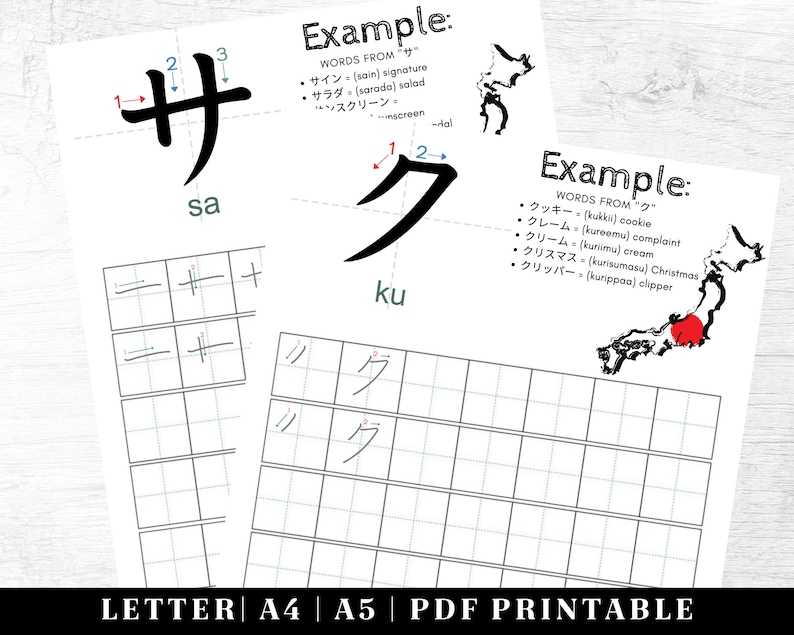 Japanese Alphabet Tracing Printable Japanese Calligraphy - Etsy