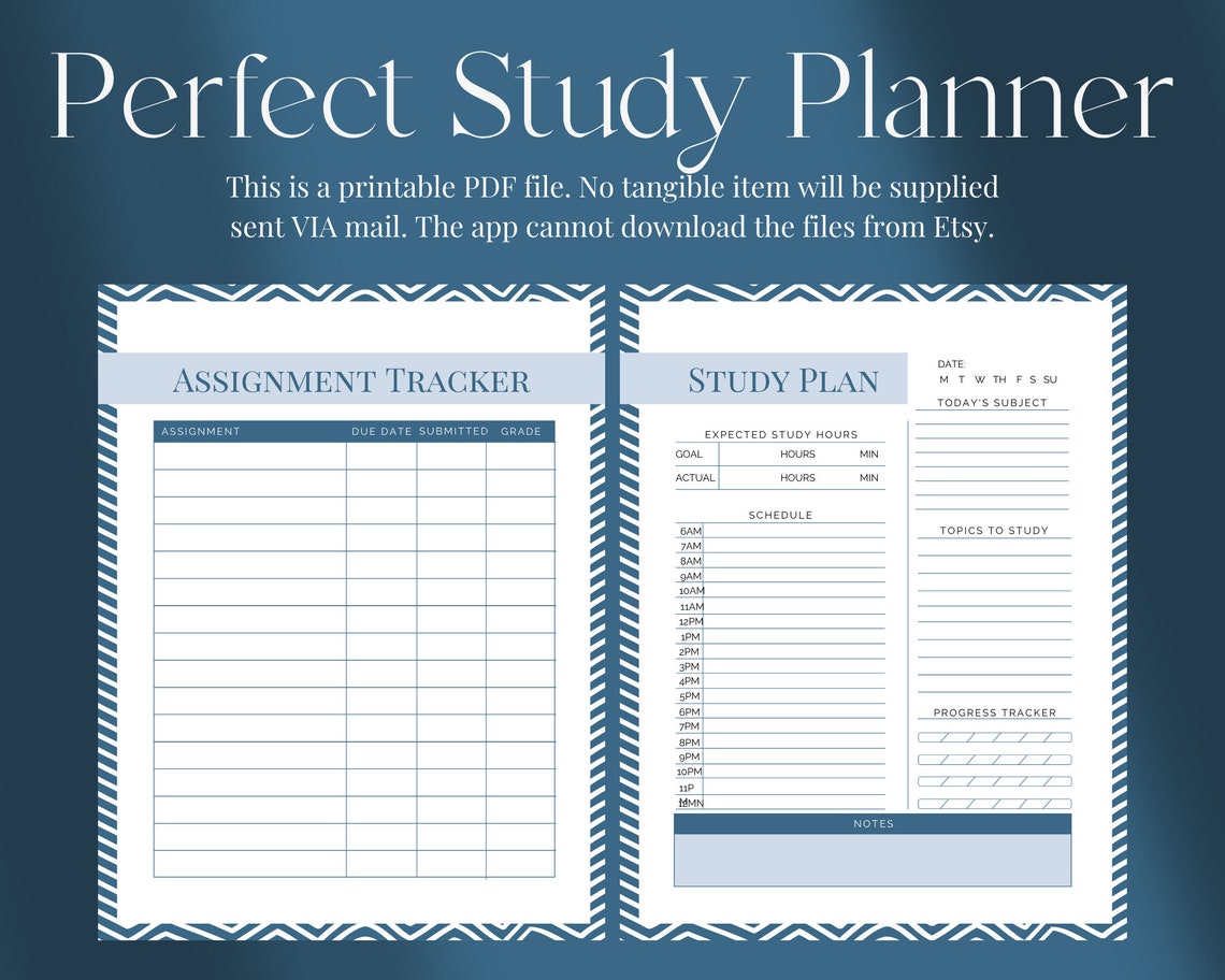 Study Planner Printable Blue Assignment Tracker Digital - Etsy