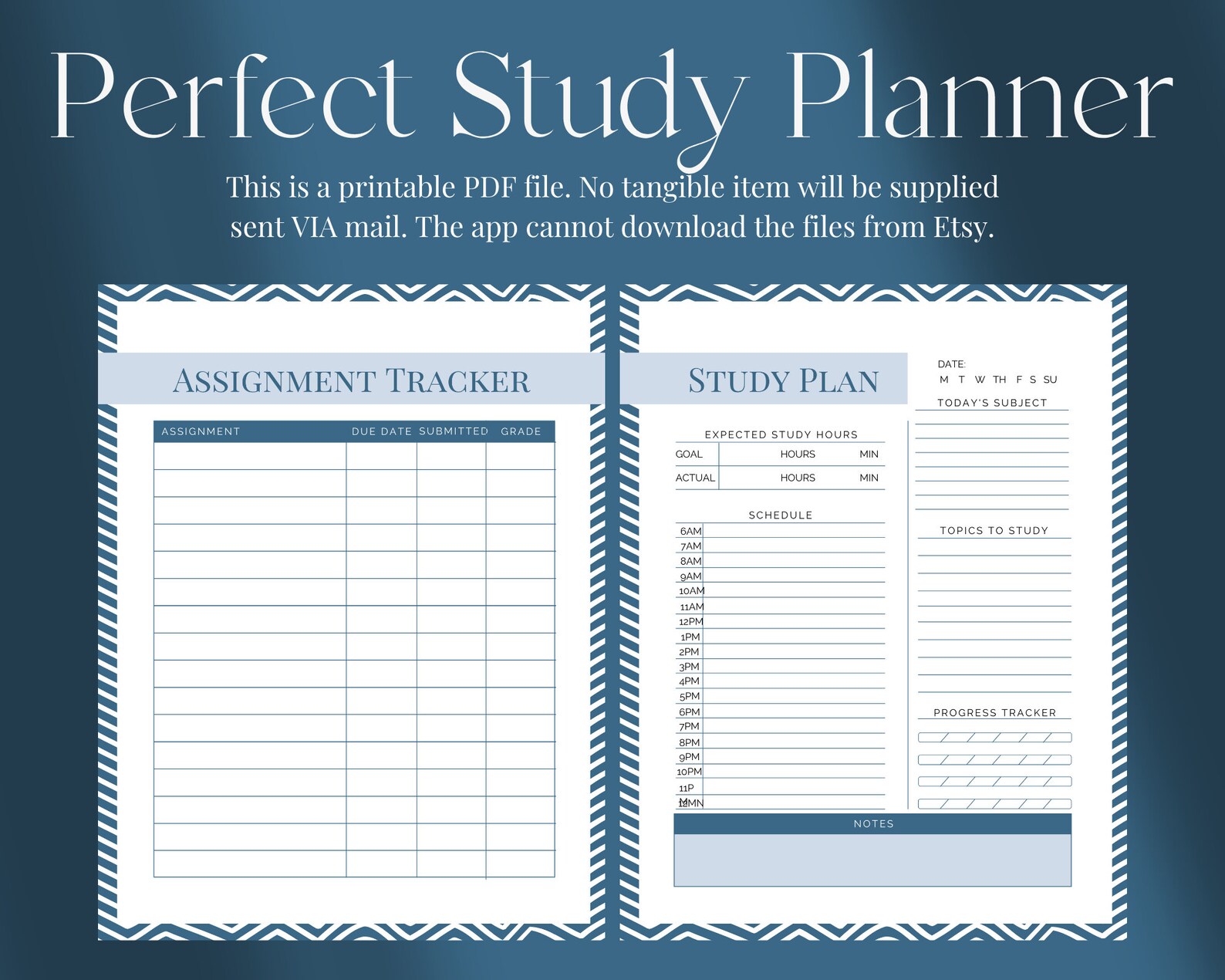 Study Planner Printable | Blue Assignment Tracker | Digital Download ...