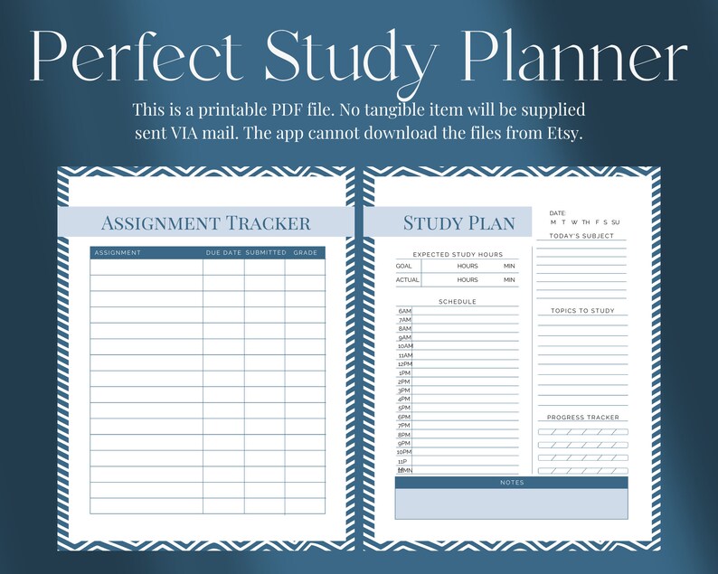 Study Planner Printable Blue Assignment Tracker Digital - Etsy
