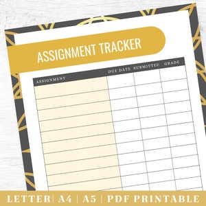 Study Planner Printable | Gold Assignment Tracker | Digital Download ...