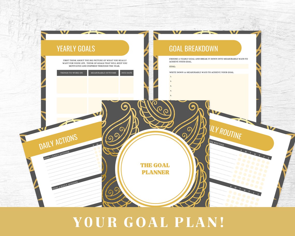 Goals Planner Printable | Gold Productivity Tracker | Digital Download ...