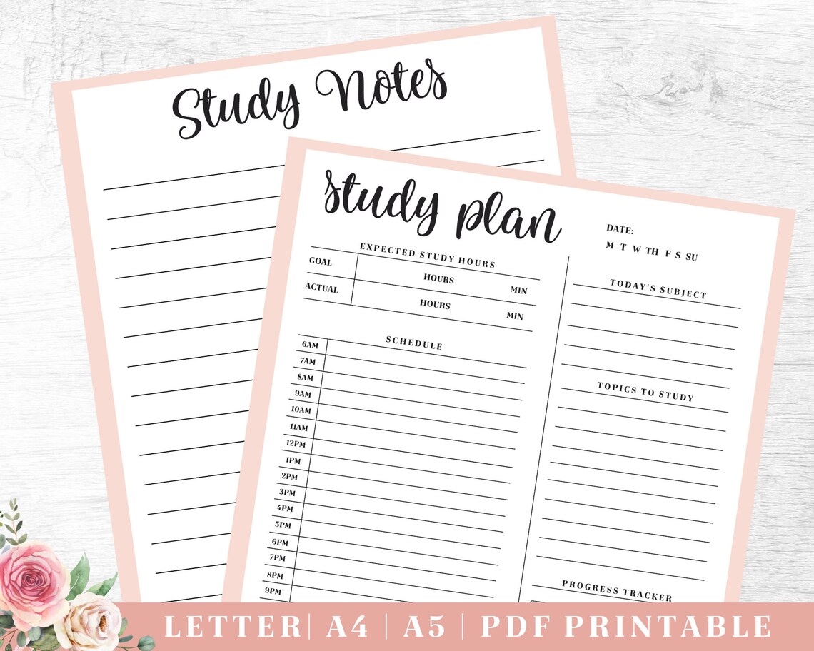 Study Planner Printable Pink Floral Assignment Tracker Digital Download ...