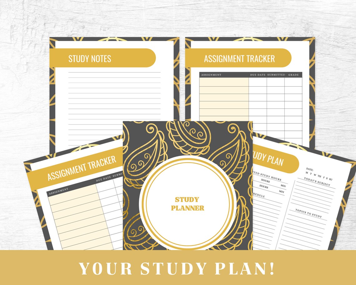 Study Planner Printable Gold Assignment Tracker Digital - Etsy