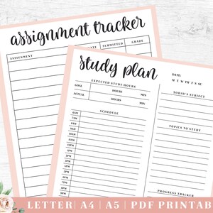 Study Planner Printable | Pink Floral Assignment Tracker | Digital ...