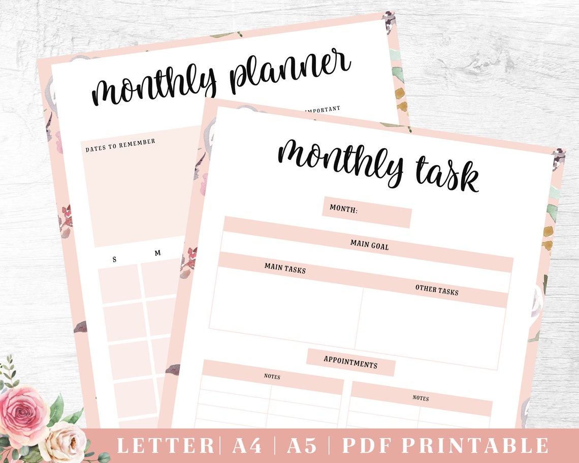 Productivity Planner Printable | Daily Weekly Monthly Tracker | Digital ...