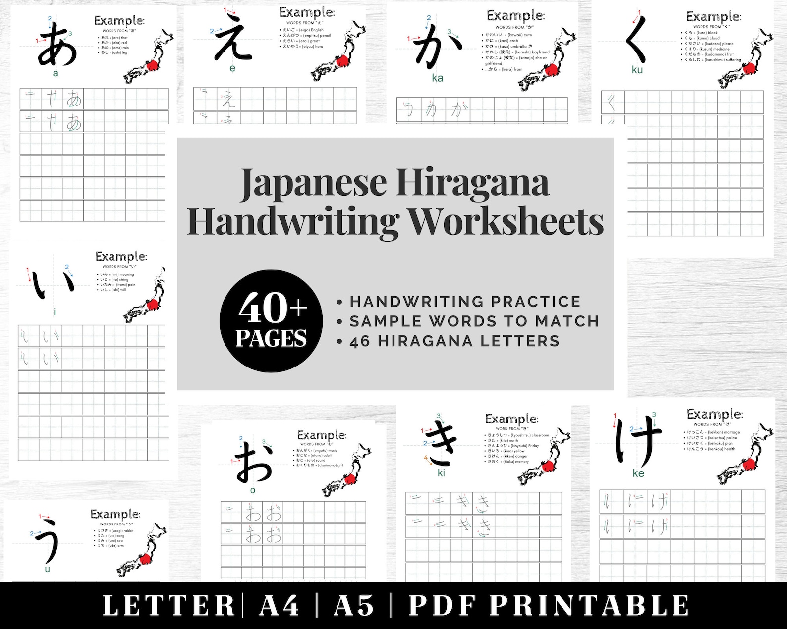 Japanese Alphabet Tracing | Printable Japanese Calligraphy Template ...