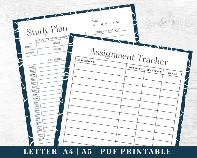 Study Planner Printable Blue & White Assignment Tracker - Etsy