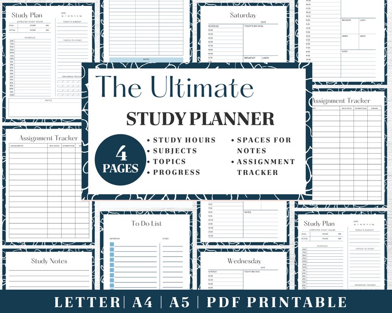 Study Planner Printable Blue & White Assignment Tracker - Etsy
