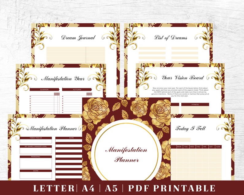 Manifest Journal Printable Red & Gold Gratitude Planner - Etsy