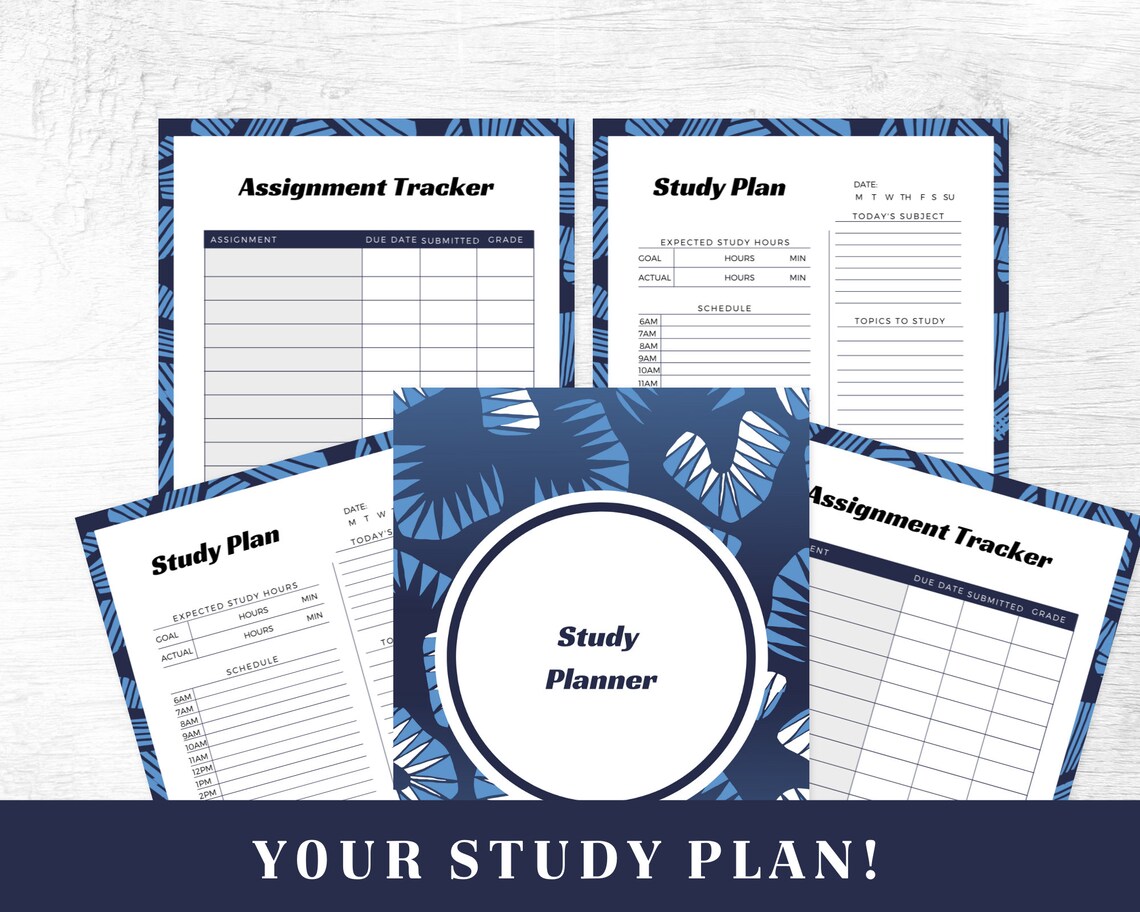 Study Planner Printable Blue & White Assignment Tracker - Etsy