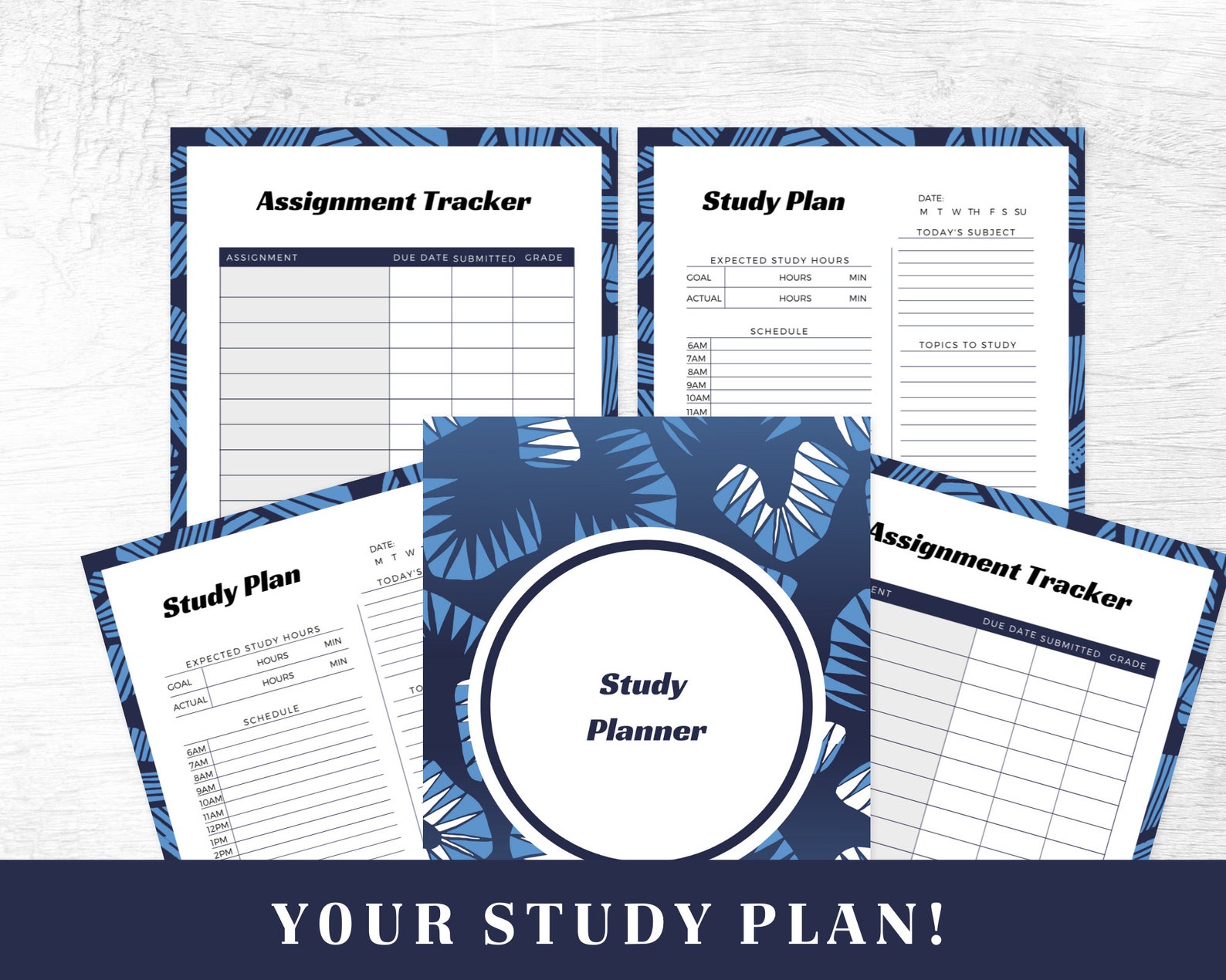 Study Planner Printable Blue & White Assignment Tracker - Etsy