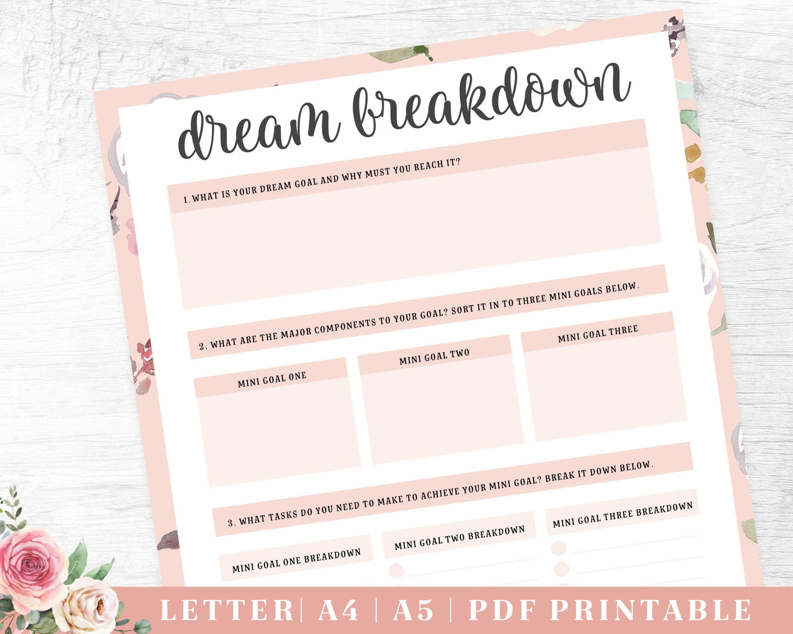 Goals Planner Printable Pink Productivity Tracker Digital Download ...