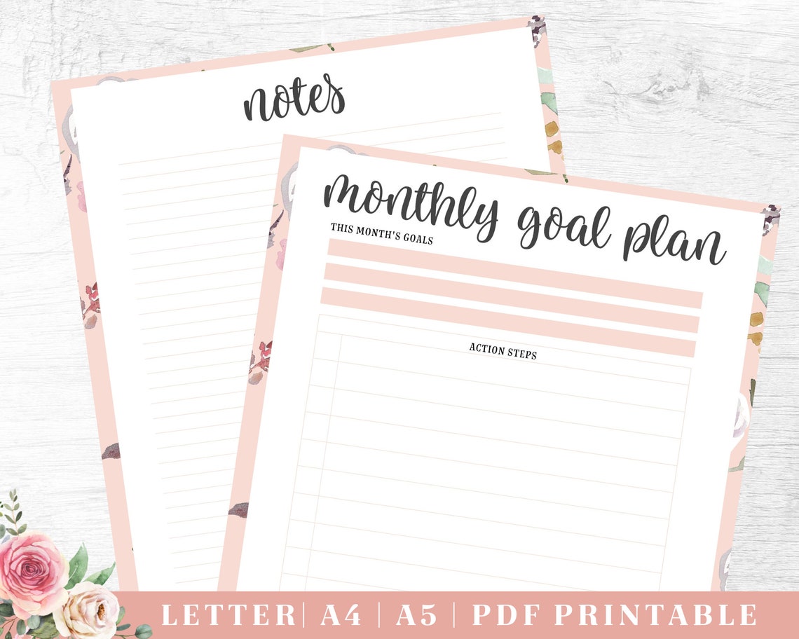 Goals Planner Printable Pink Productivity Tracker Digital - Etsy