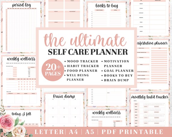 Self-Care Journal Printable Pink Floral Wellness Planner | Etsy