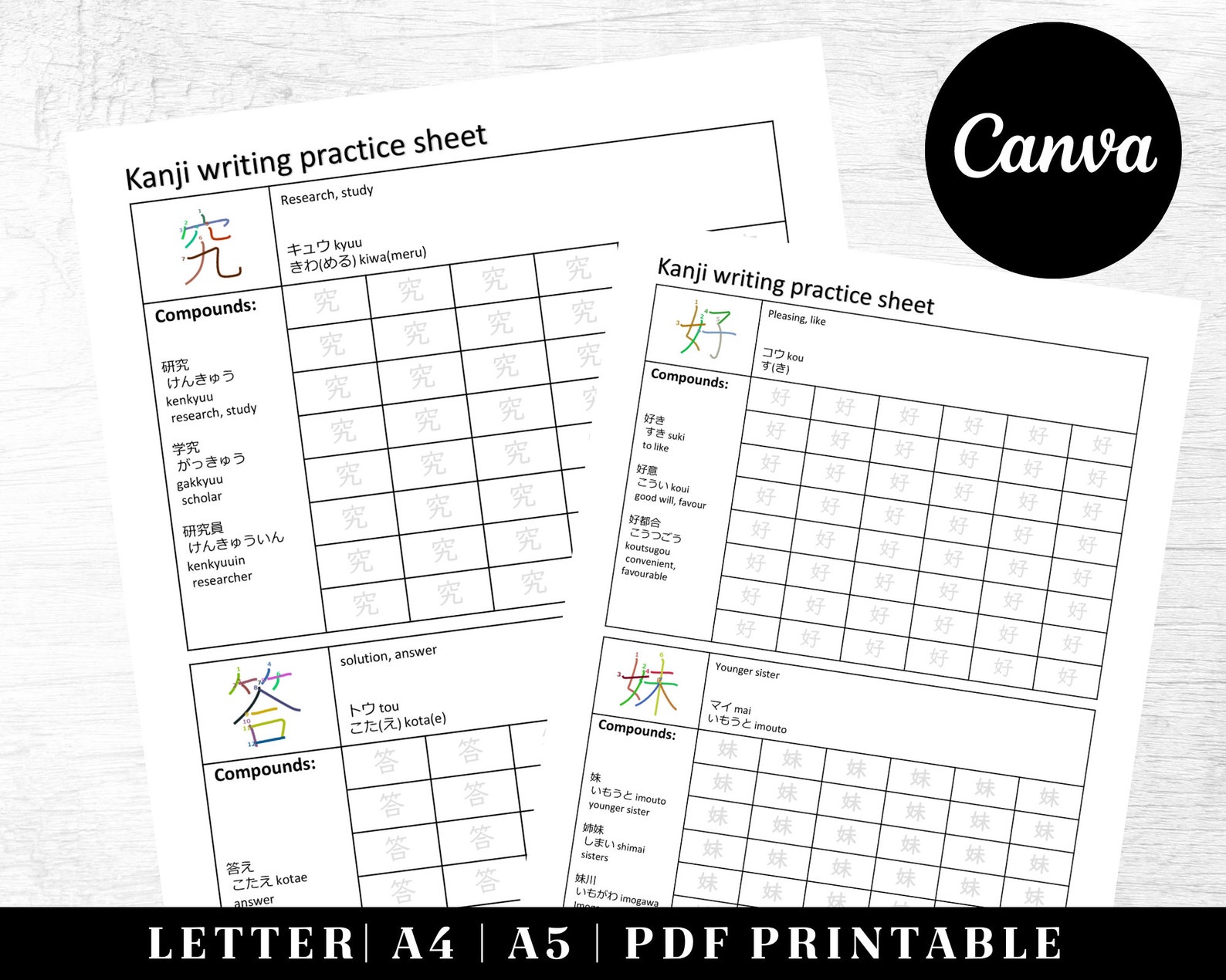 Japanese Language Workbook | Printable Japanese Calligraphy | Kanji ...