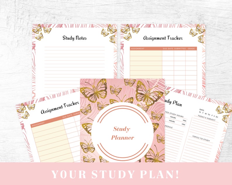 Study Planner Printable Pink and Gold Assignment Tracker | Etsy