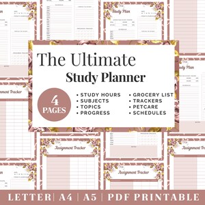 Study Planner Printable | Rose Gold Assignment Tracker | Digital ...