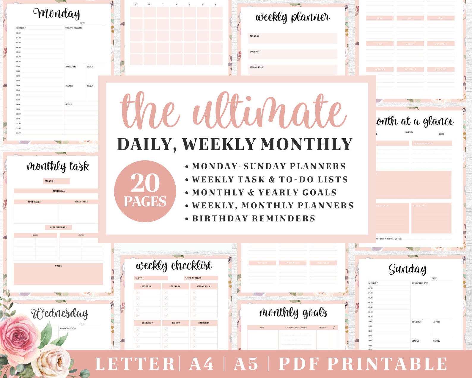 Productivity Planner Printable | Daily Weekly Monthly Tracker | Digital ...