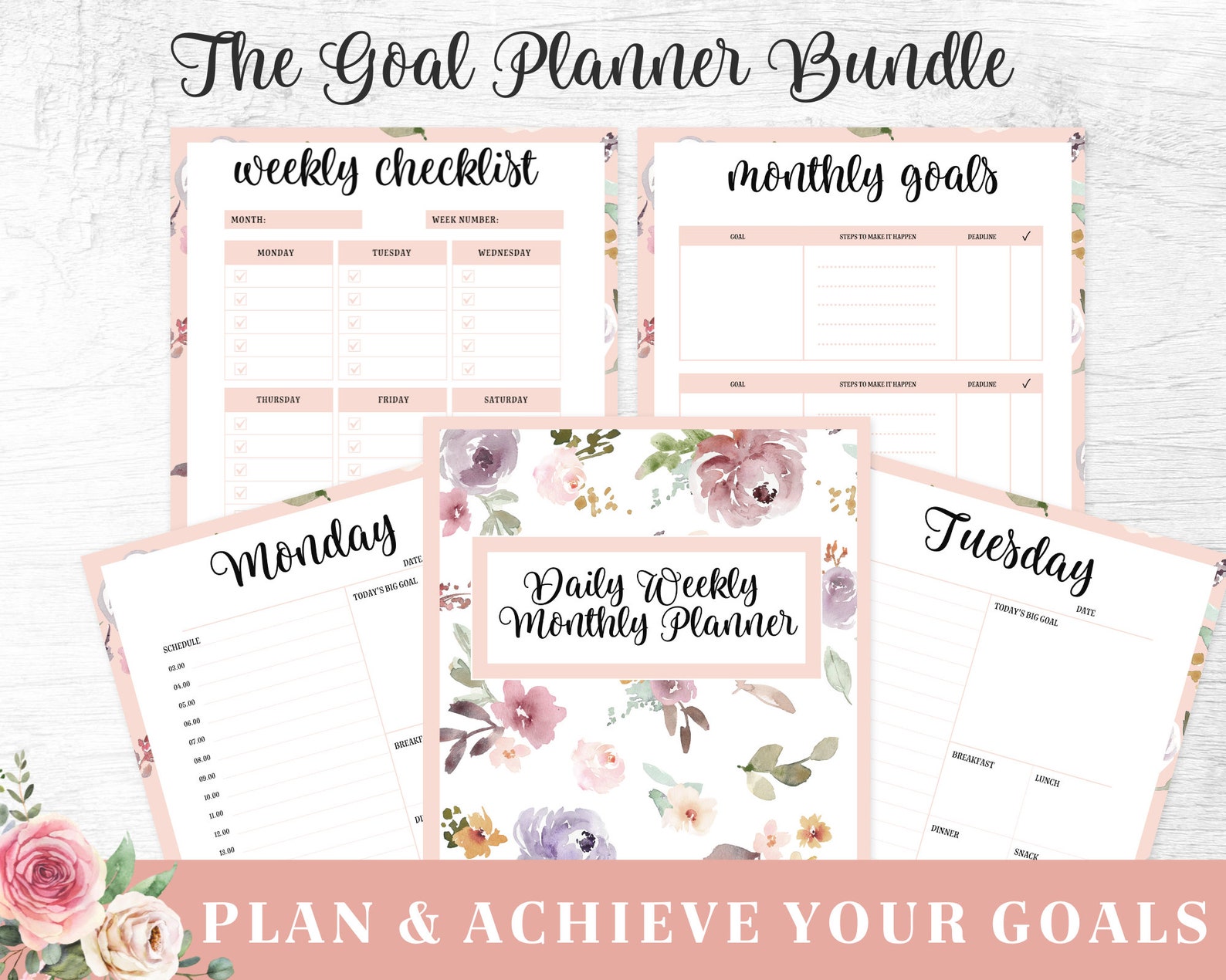 Productivity Planner Printable Daily Weekly Monthly Tracker Digital ...