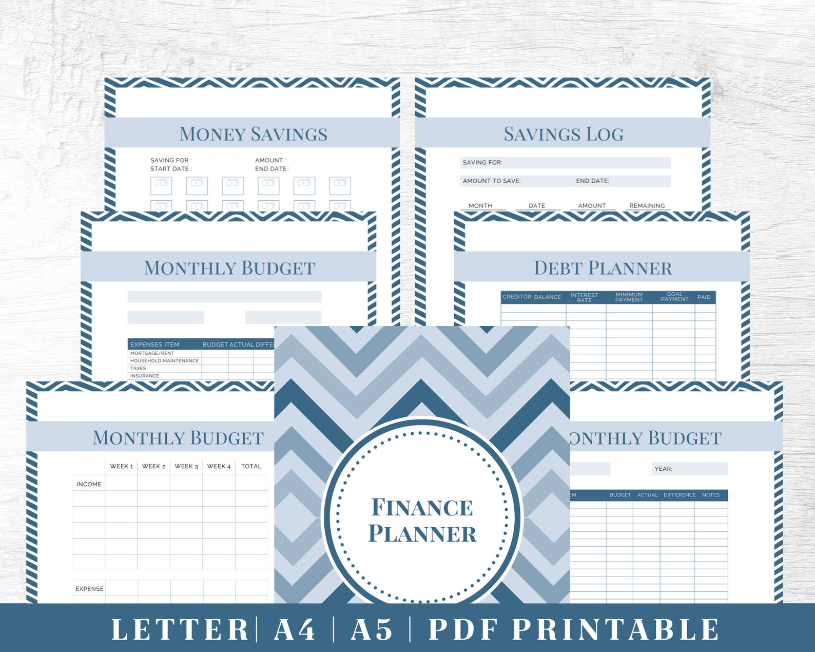 Finance Planner Printable | Blue Budget Tracker | Digital Download ...