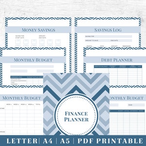 Finance Planner Printable | Blue Budget Tracker | Digital Download ...