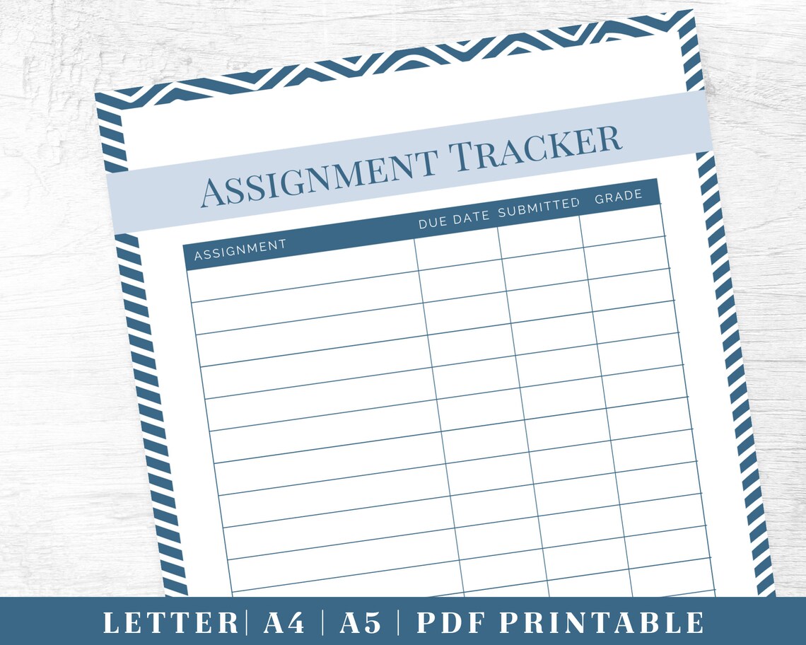 Study Planner Printable Blue Assignment Tracker Digital - Etsy