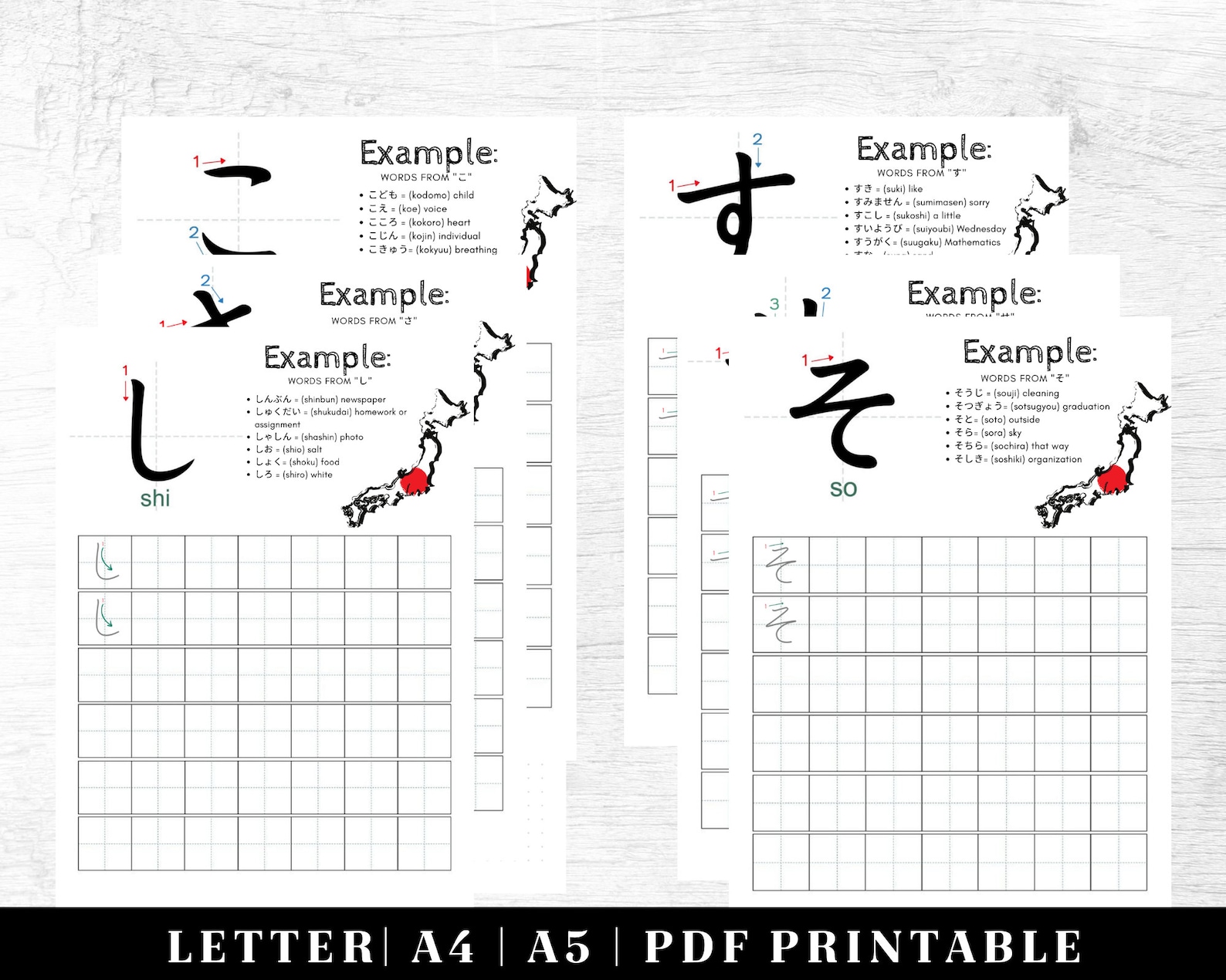 Japanese Alphabet Tracing | Printable Japanese Calligraphy Template ...