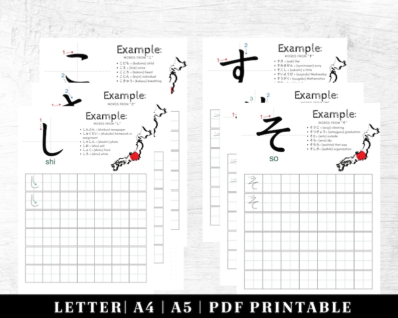 Japanese Alphabet Tracing Printable Japanese Calligraphy Template ...